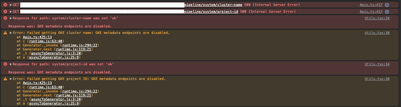 [frontend] Error Messages when GKE metadata is disabled. · Issue #10040 · kubeflow/pipelines ...