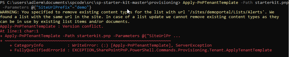 Version Conflict error when provisioning · Issue #263 · pnp/sp-starter-kit · GitHub