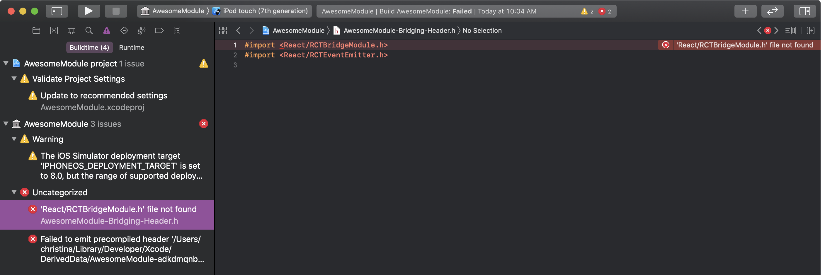 Reactrctbridgemoduleh File Not Found While Trying To Push To Cocoapods · Issue 30886 7884