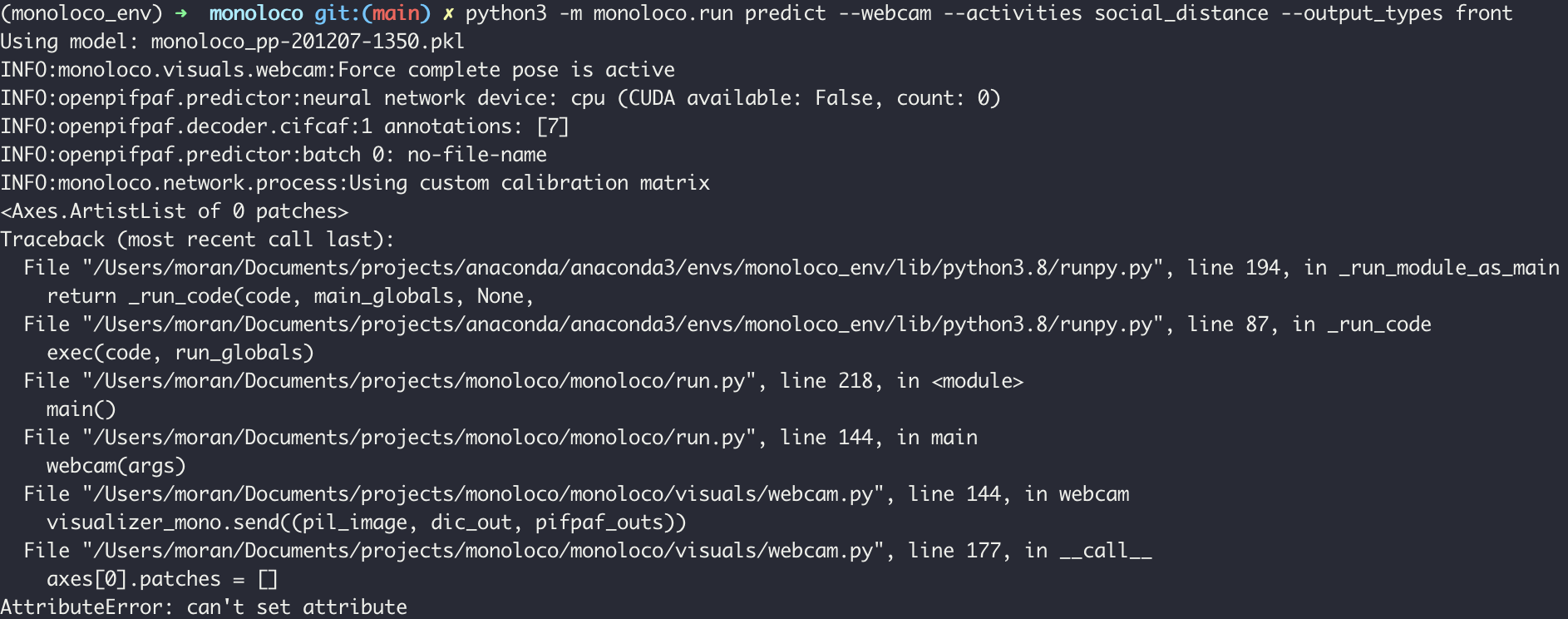 Cannot set attribute for 'patches' · Issue #85 · vita-epfl/monoloco · GitHub