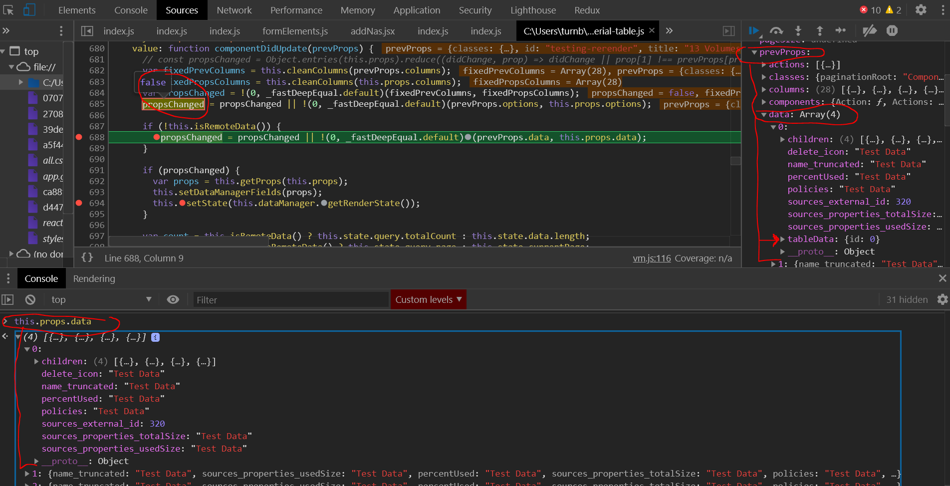 User table interactions are cancelled whenever parent element render is called. Table data ...