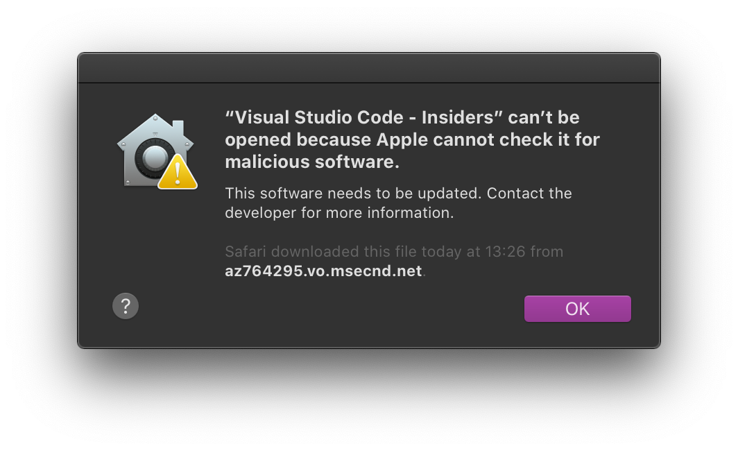 Doesn't start on Catalina — unidentified developer · Issue #76512 · microsoft/vscode · GitHub