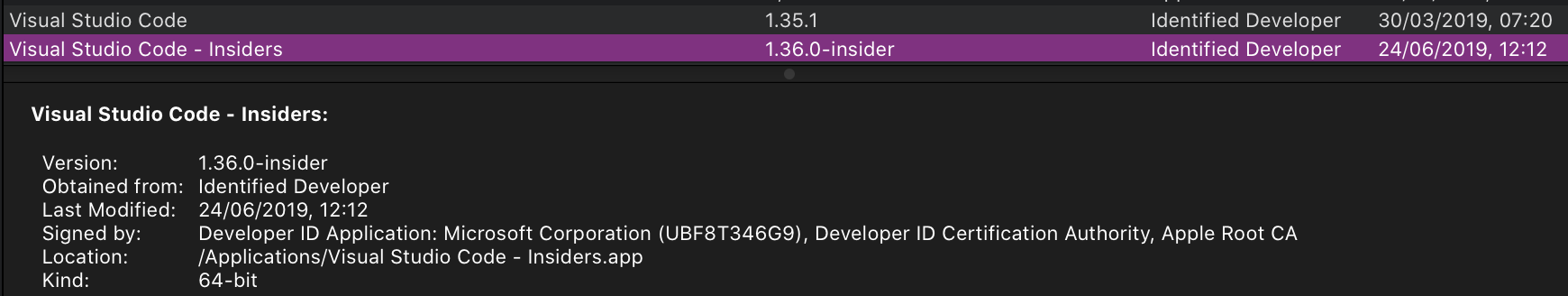Doesn't start on Catalina — unidentified developer · Issue #76512 · microsoft/vscode · GitHub