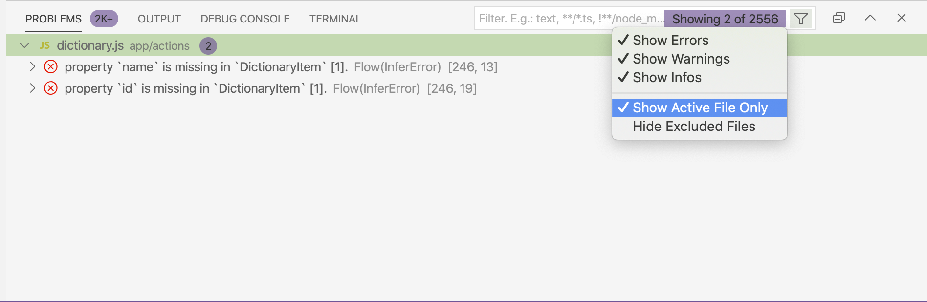 Show errors for current file only · Issue #234 · flow/flow-for-vscode ...