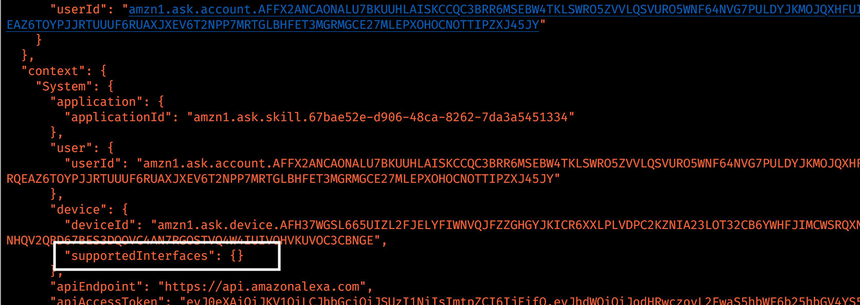 Getting empty supportedInterfaces o lambda when using sample app ...