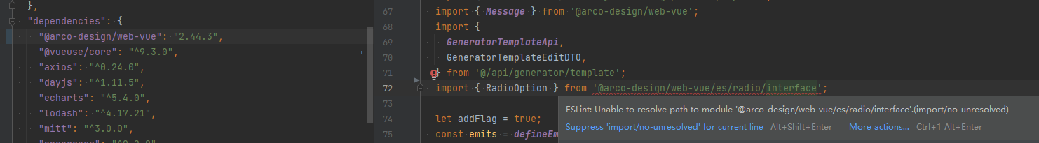 Unable To Resolve Path To Module Arco Design Web Vue Es Radio Interface Import No Unresolved