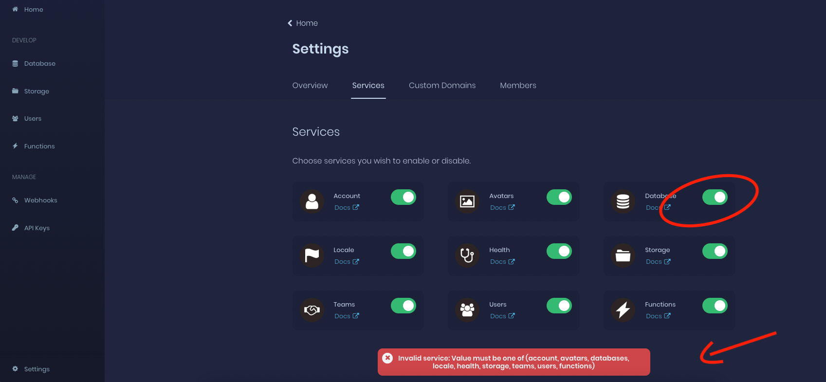 🐛 Bug Report If I Toggle Switch For Multiple Databases For One Project Error Occurred · Issue