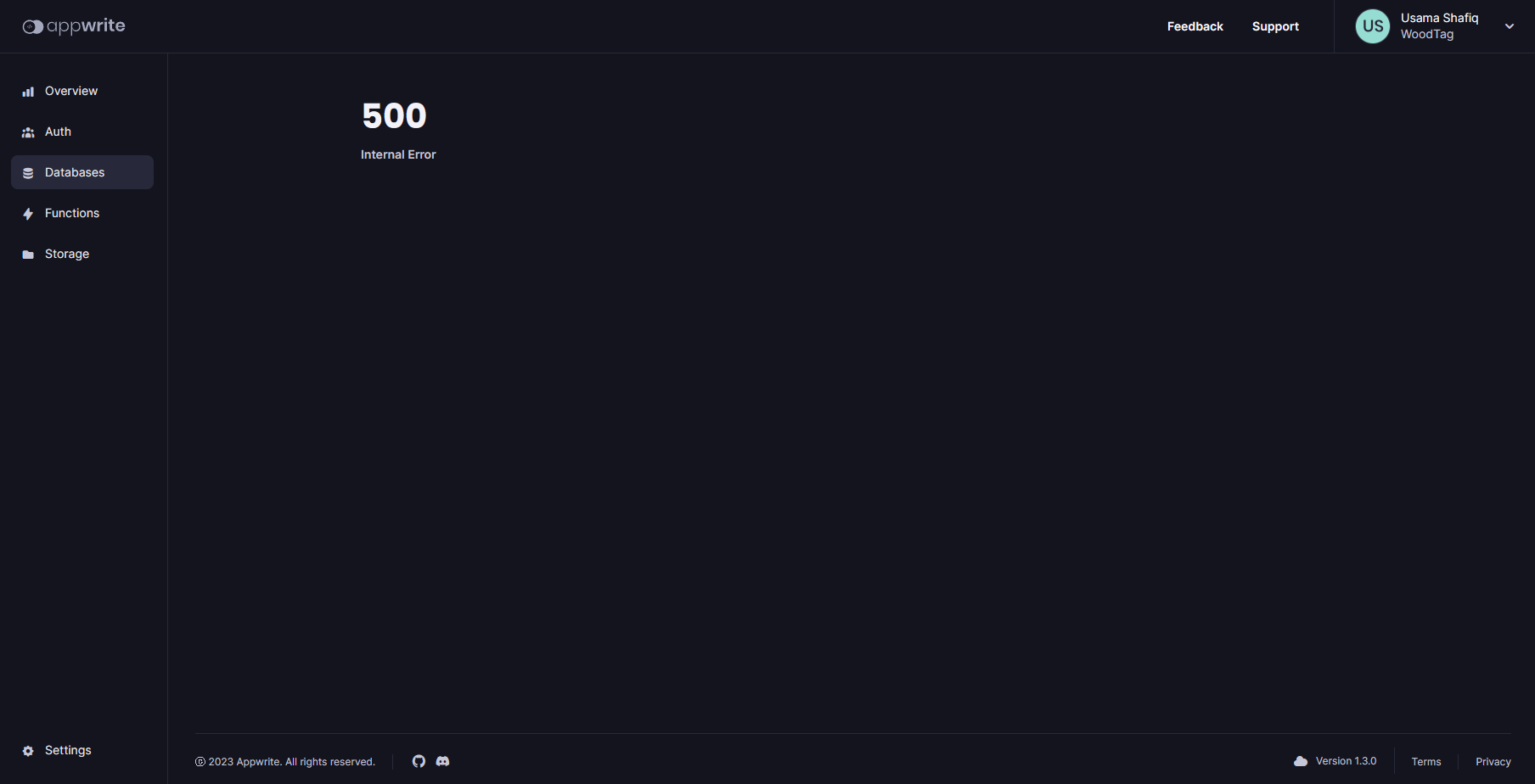🐛 Bug Report: 500 internal error when clicking on a database collection in Appwrite Web ui ...