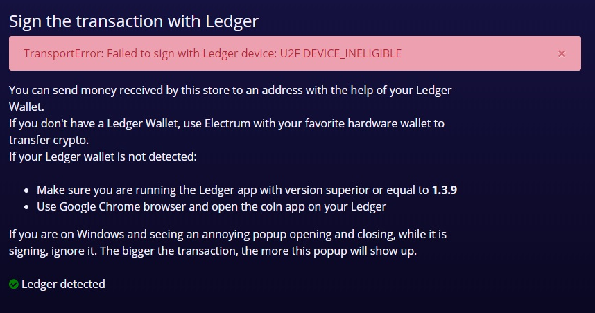 I cannot transfer LTC using Ledger · Issue #1577 · btcpayserver/btcpayserver · GitHub