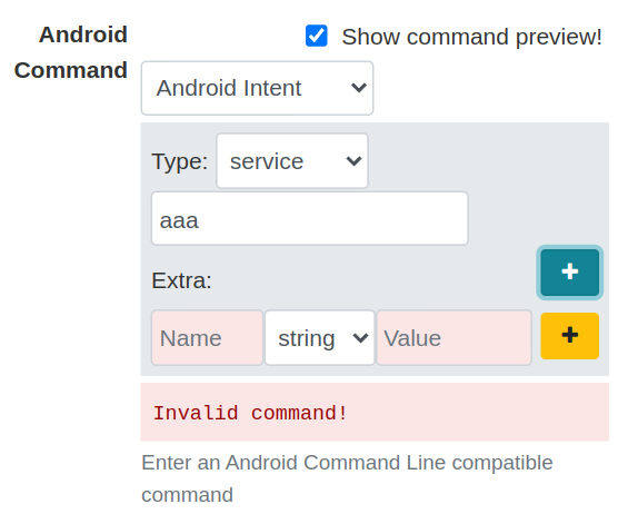 Android Intent Command Control: Added extra shows plus instead of minus ...