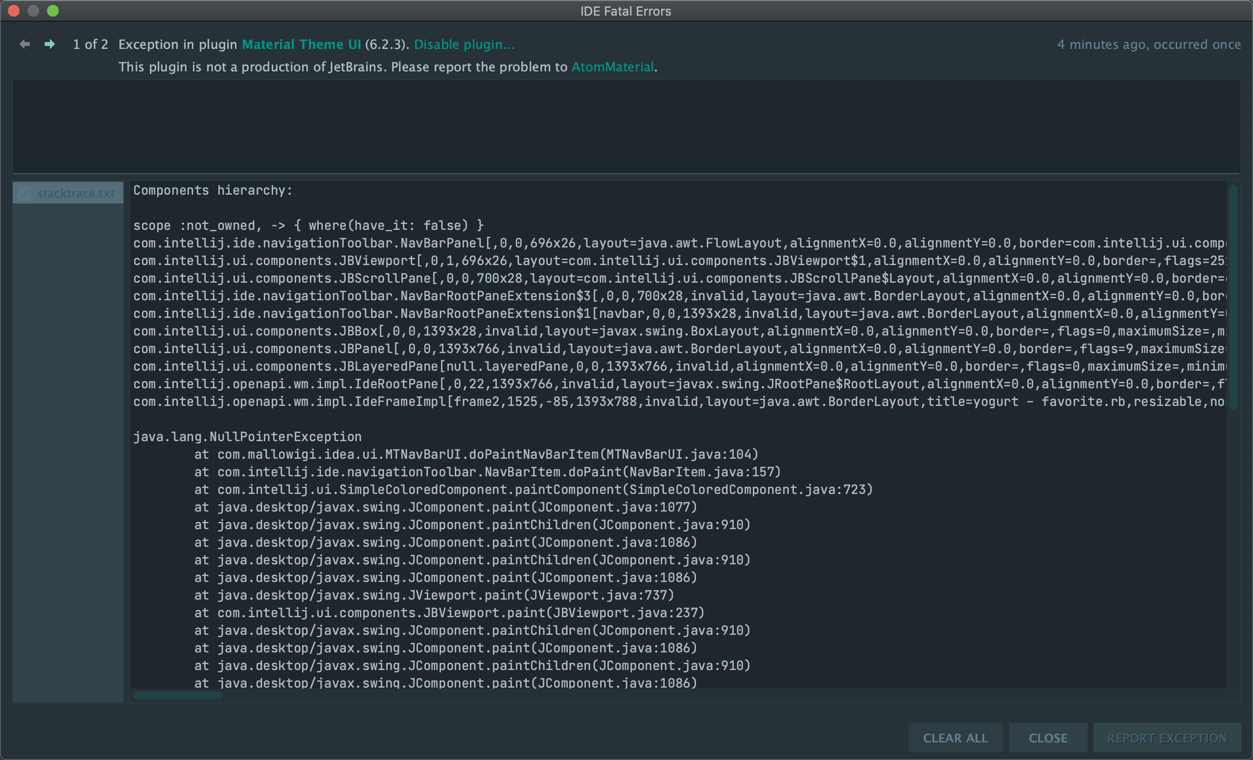 v6.2.3 NullPotinerException being thrown on a lot of Jetbrains 2021.1 products · Issue #1720 ...