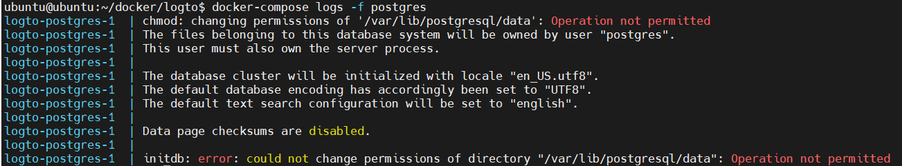 bug: docker-compose postgres service throws "Operation not permitted" · Issue #1933 · logto-io ...