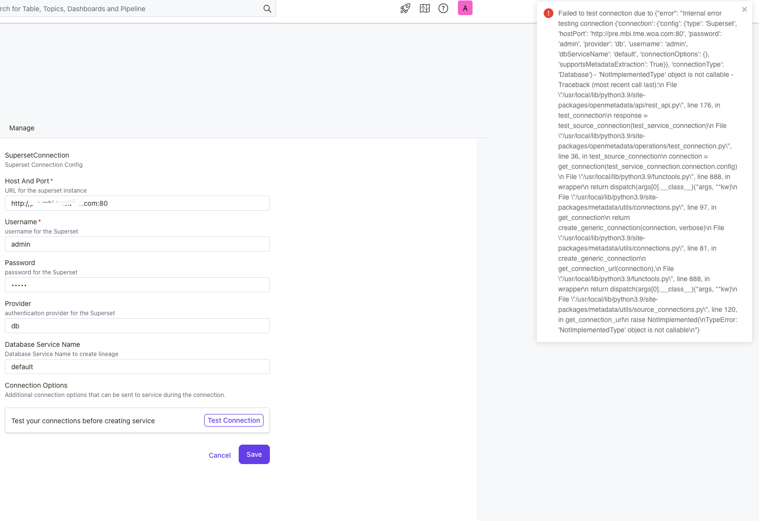 NotImplementedType is thrown while trying to add Superset as a dashboard services · Issue #4885 ...