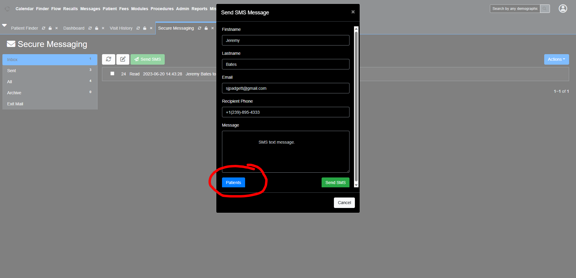 Add event to send SMS from Secure Messaging · Issue #6593 · openemr/openemr · GitHub
