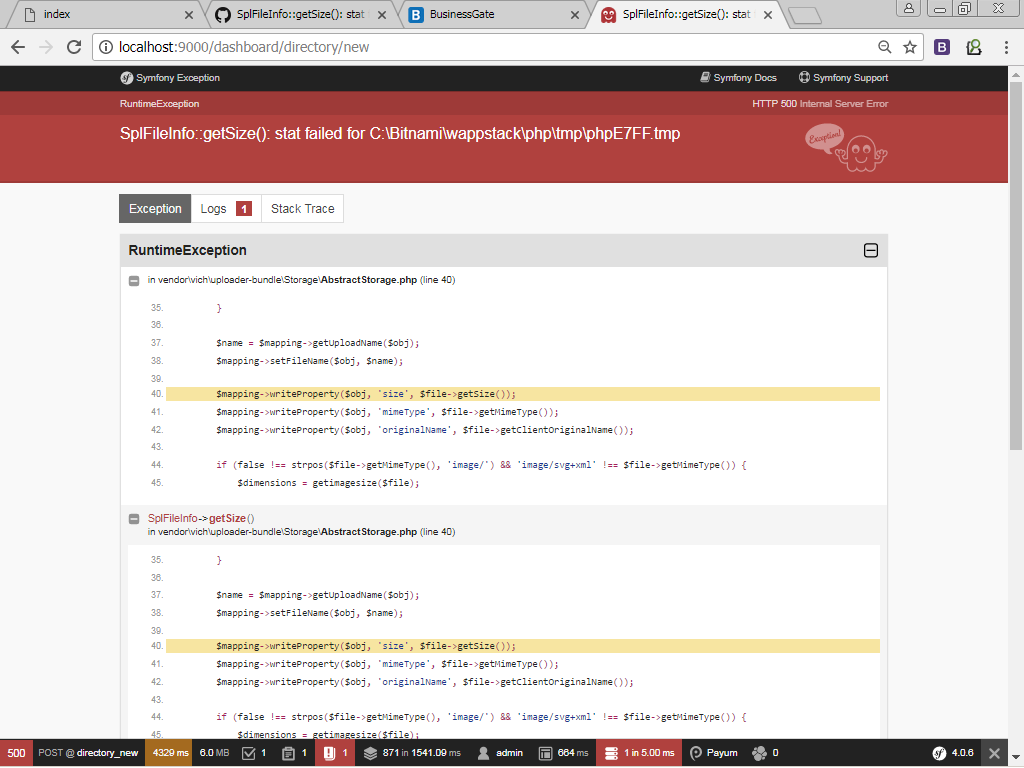 SplFileInfo::getSize(): stat failed for C:\Bitnami\wappstack\php\tmp\php2AB6.tmp · Issue #857 ...