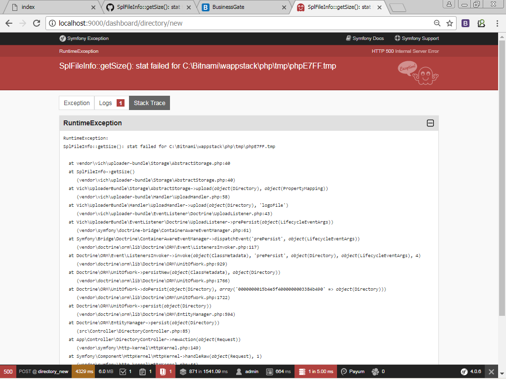 SplFileInfo::getSize(): stat failed for C:\Bitnami\wappstack\php\tmp\php2AB6.tmp · Issue #857 ...