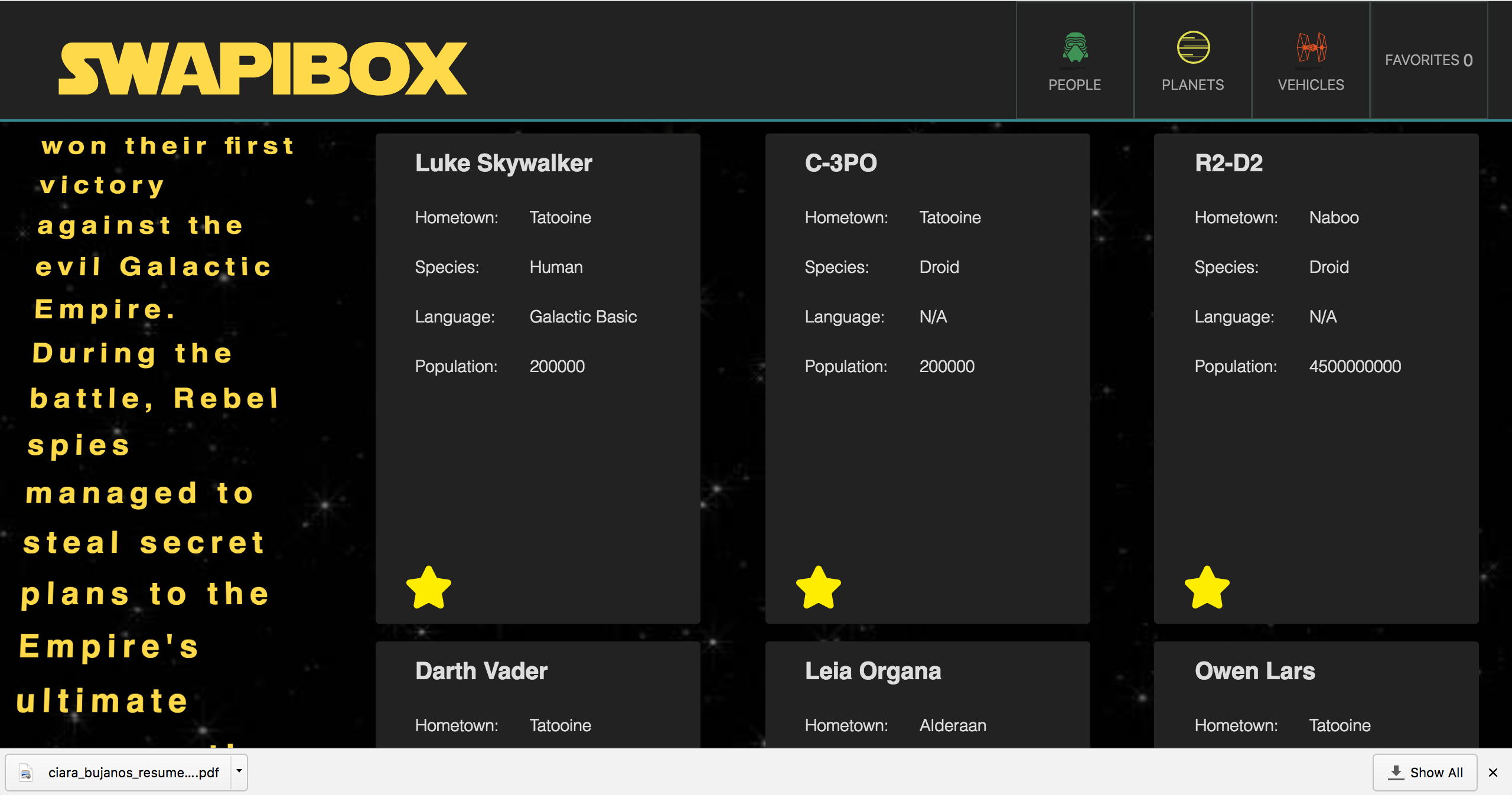 GitHub - ciarabujanos/swapi-box