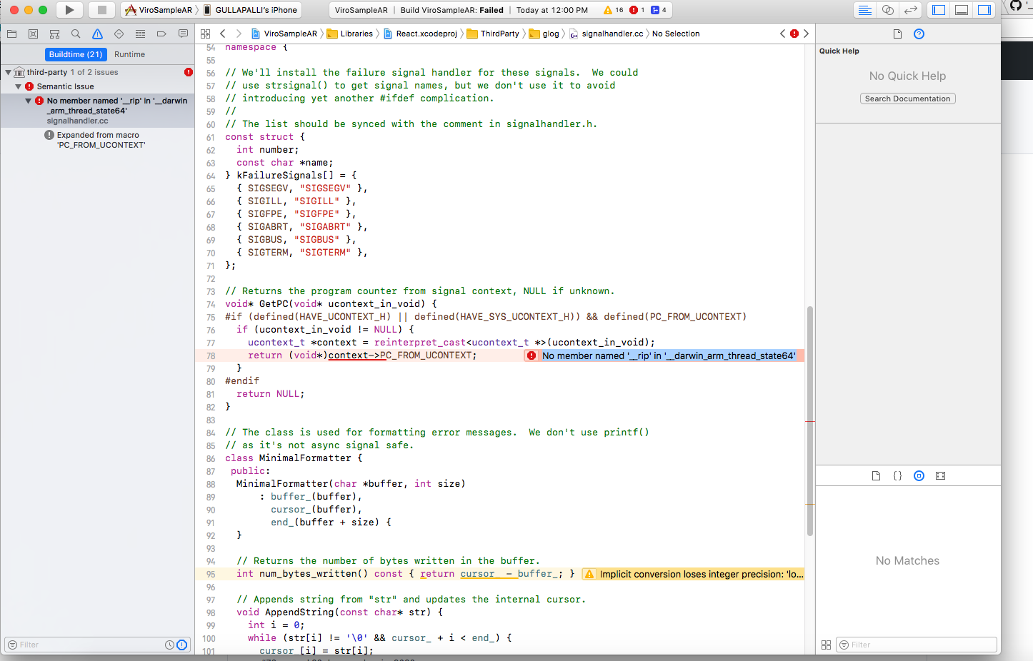 No member named '__rip' in '__darwin_arm_thread_state64' · Issue #91 ...