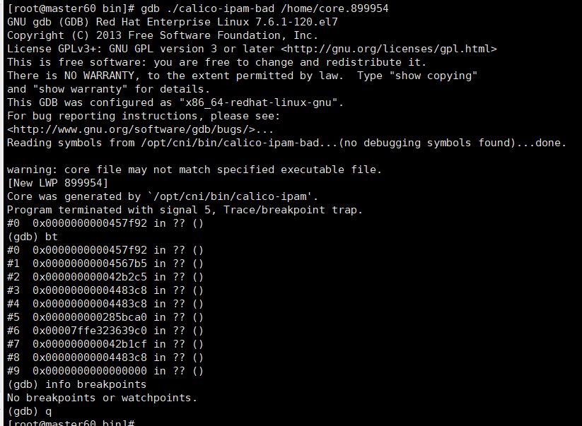 calico-ipam generates a large number of core files, causing the disk to ...