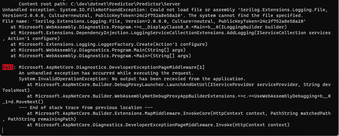 "No output has been received" when debugging Blazor Wasm in the browser ...