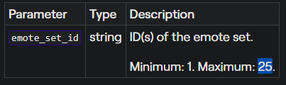 Get Emote Sets endpoint only allows up to 10 sets per request · Issue #426 · twitchdev/issues ...