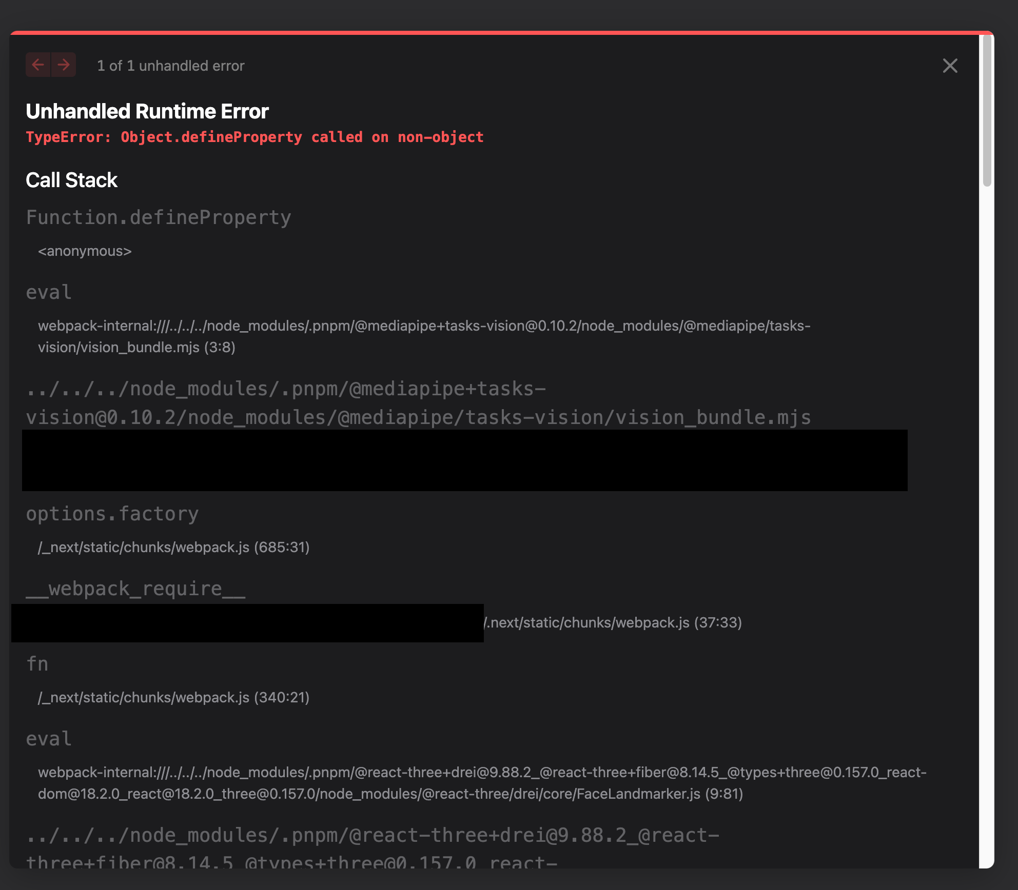 TypeError: Object.defineProperty called on non-object ( mediapipe/tasks ...