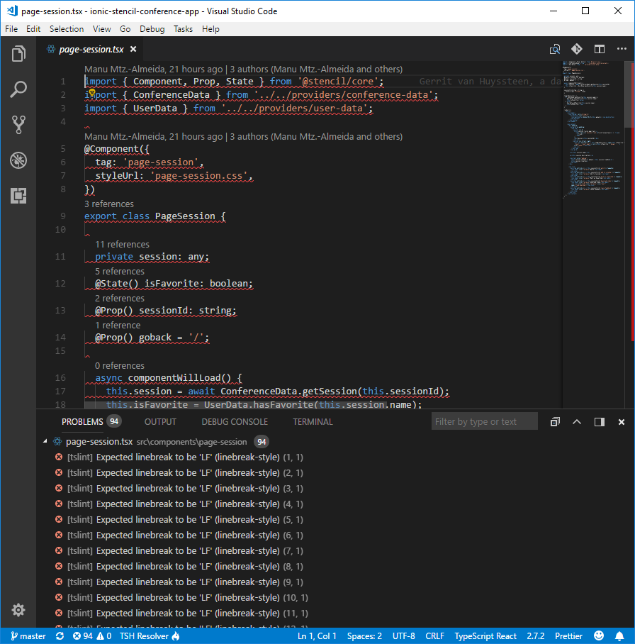 windows; vscode; tslint linebreaks · Issue #15 · ionic-team/ionic-stencil-conference-app · GitHub