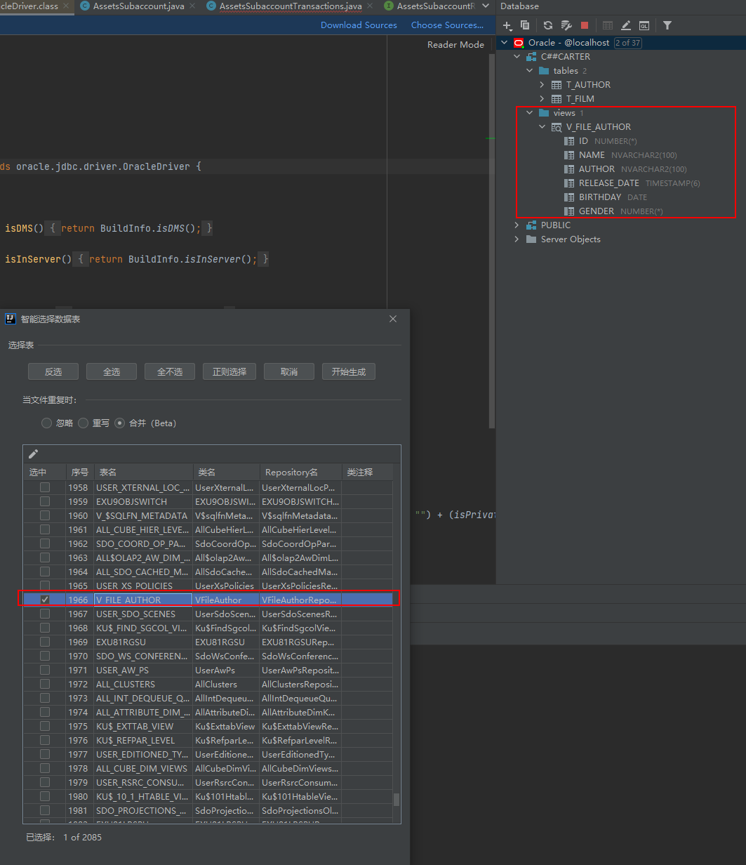 Unable to select database 'views' on 'Generate JPA Entities' dialog box ...