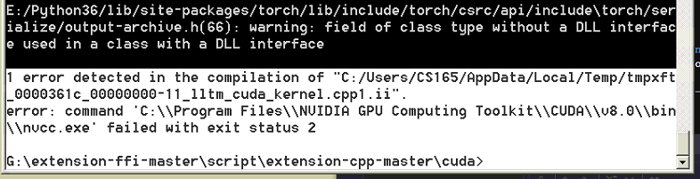 1 error detected in the compilation of "C:/Users/CS165/A _0000361c_00000000-11_lltm_cuda_kernel ...