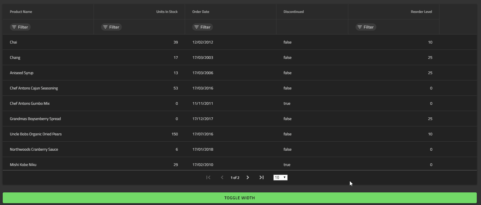 The horizontal scrollbar does not appear/disappear when using the API ...