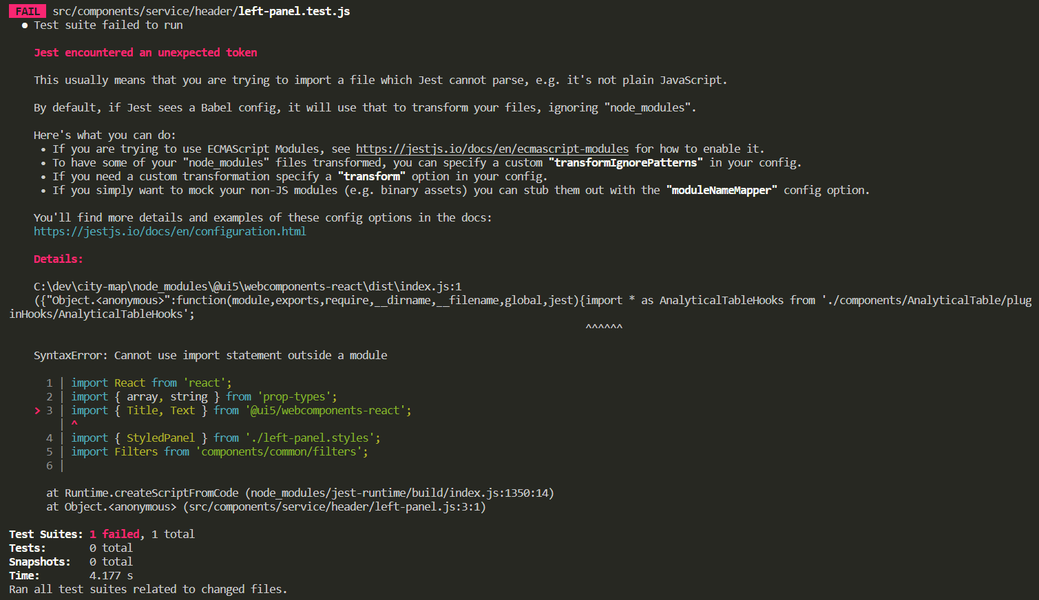 Ui5webcomponents React Unit Testing Issue Jest Cannot Parse Ui5webcomponents React Files 7902