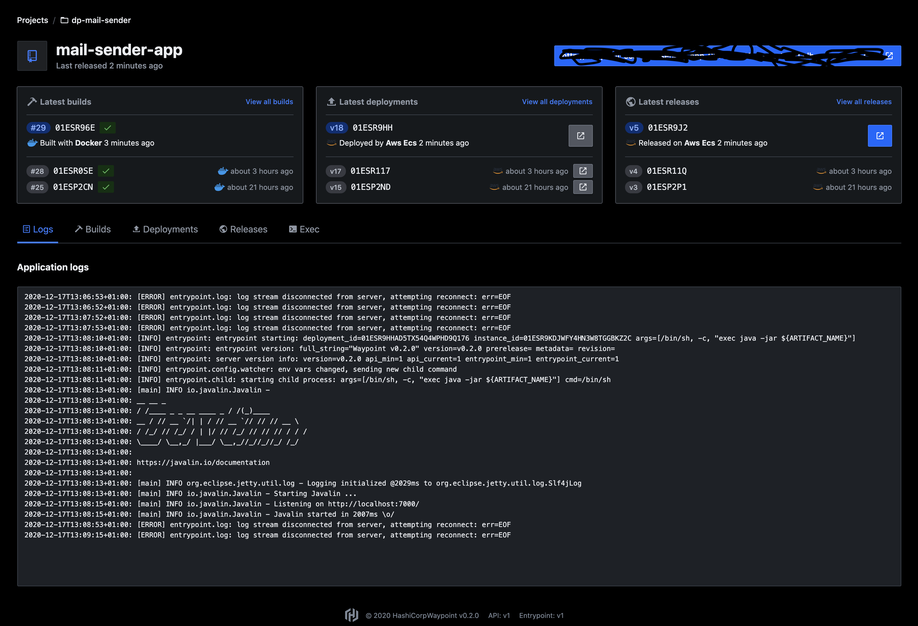 Waypoint UI losing application.log history after changing tabs · Issue #930 · hashicorp/waypoint ...
