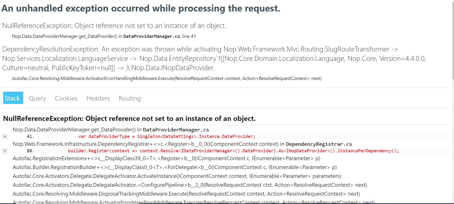 Object reference not set error in dependency registration method for data settings · Issue #5252 ...