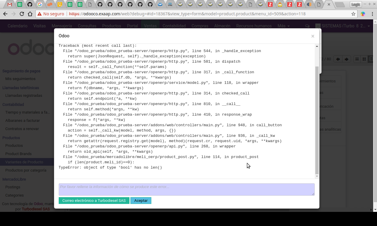 Odoo 8.0 da error al trata de publicar producto · Issue #19 · ctmil/meli_oerp · GitHub