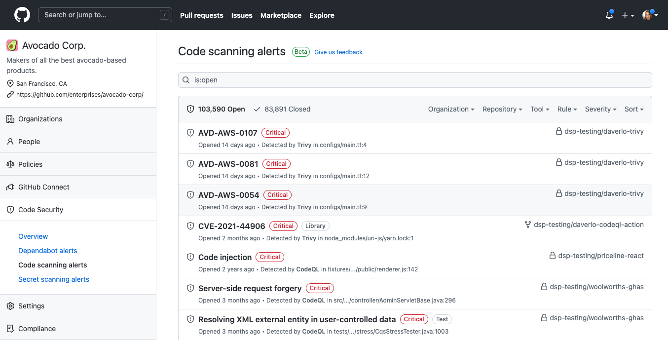 View Code Scanning Alerts Across Your Enterprise Public Beta The Github Blog