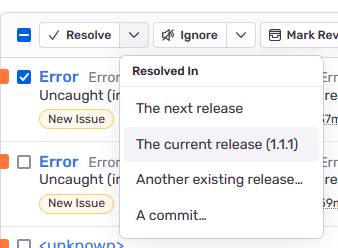 Resolve in current release suddenly stopped working · Issue #42243 · getsentry/sentry · GitHub