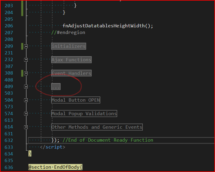 Collapsed Regions showing without text when creating inline MVC View ...