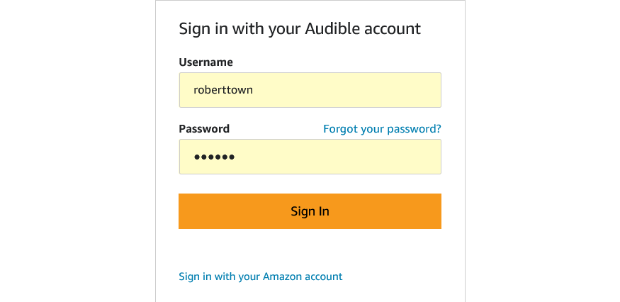 Manual Audible sign in - only allows amazon sign in · Issue #400 ...
