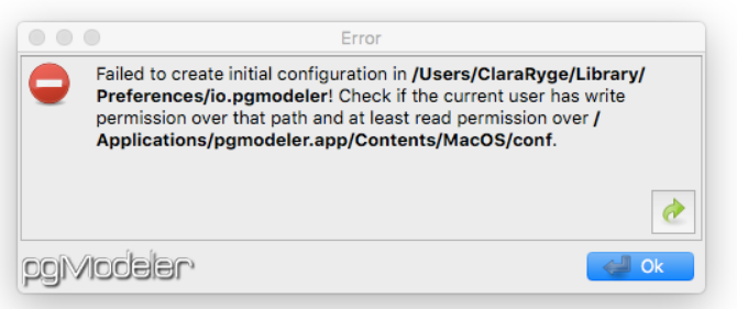 "Failed to create initial configuration... " error during Mac installation of downloaded binary ...
