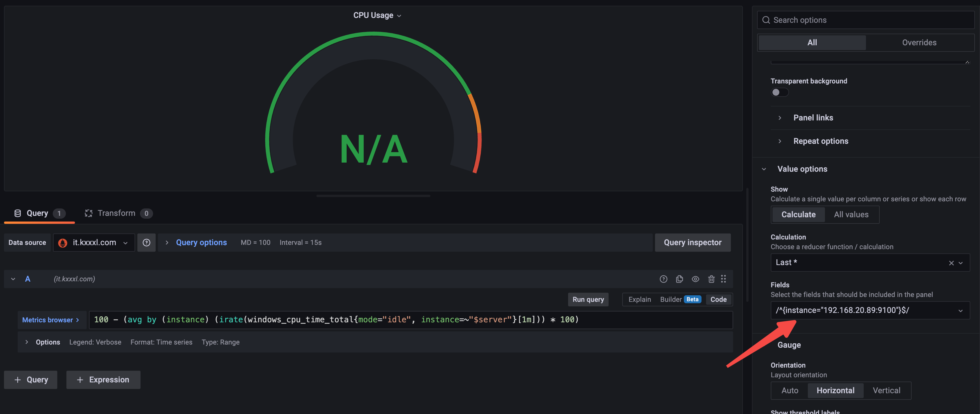 CPU Usage, Memory Usage, Disk Usage charts should select "Numeric Fields" otherwise it shows N/A ...