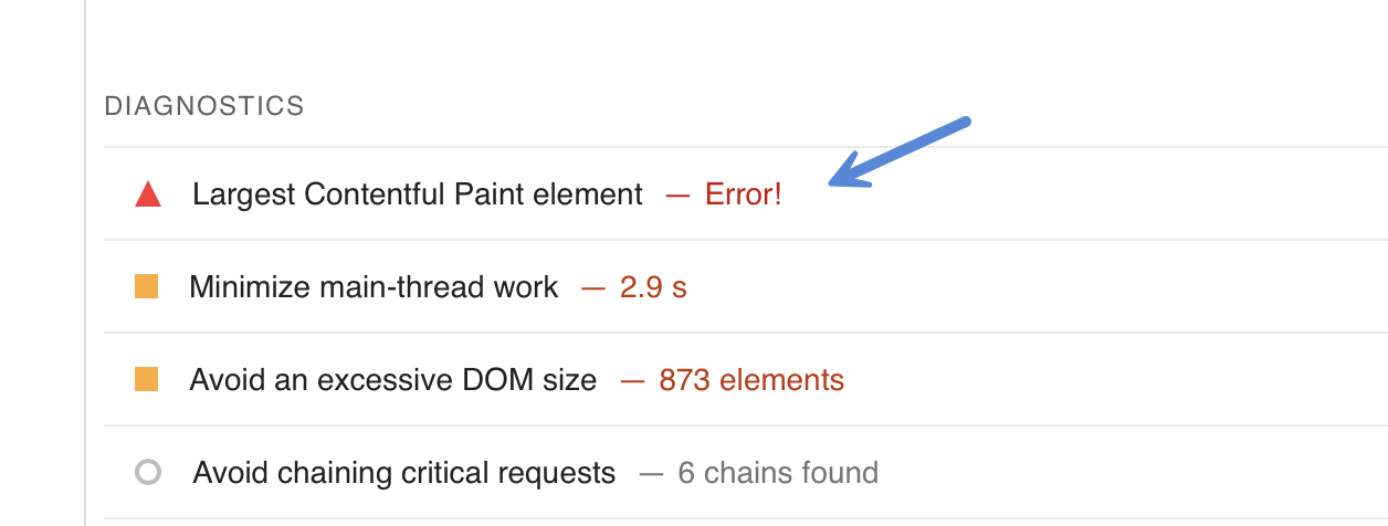 Largest Contentful Paint element — Error! in PageSpeed · Issue #15075 · GoogleChrome/lighthouse ...
