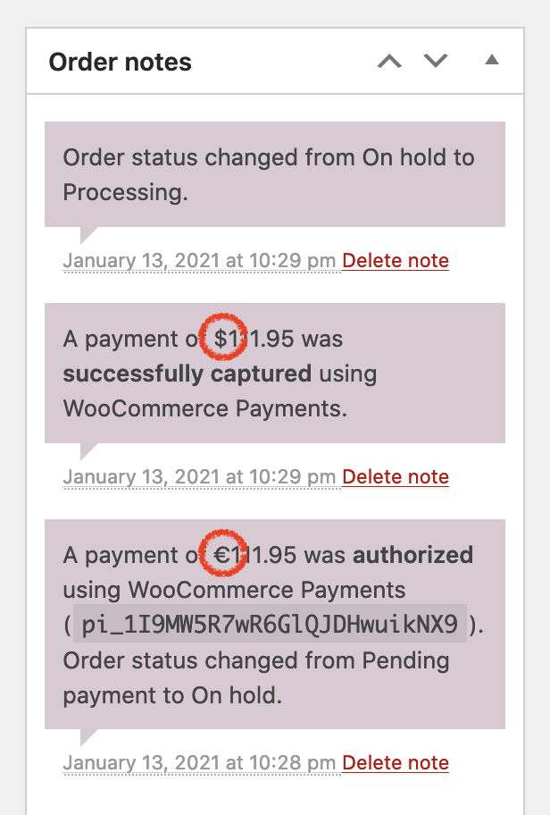 Incorrect currency could be shown on order notes added outside customer ...