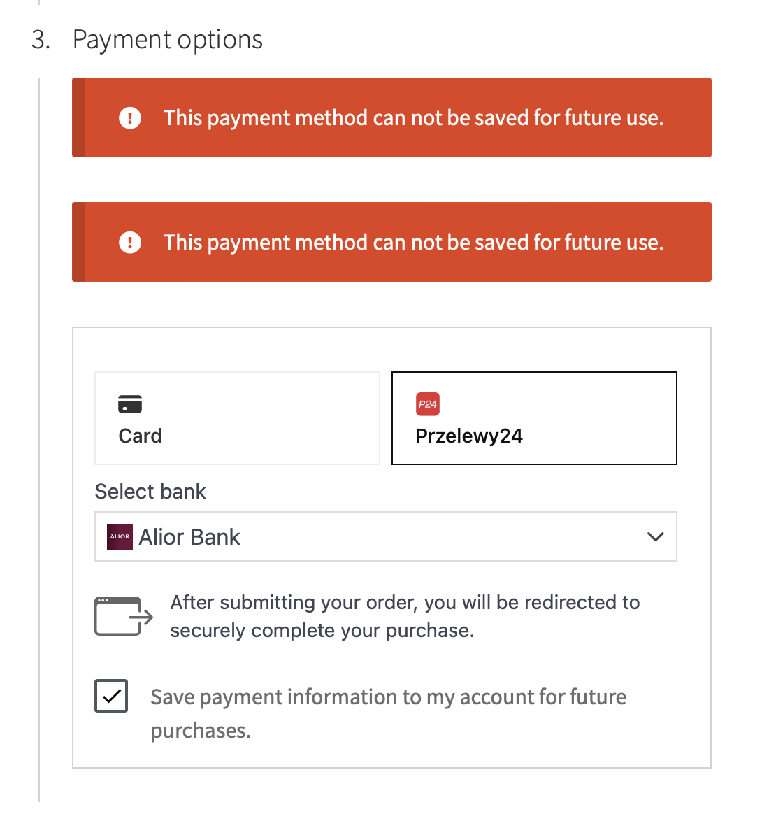 "Save payment information" checkbox shows for non-reusable methods on block checkout · Issue ...