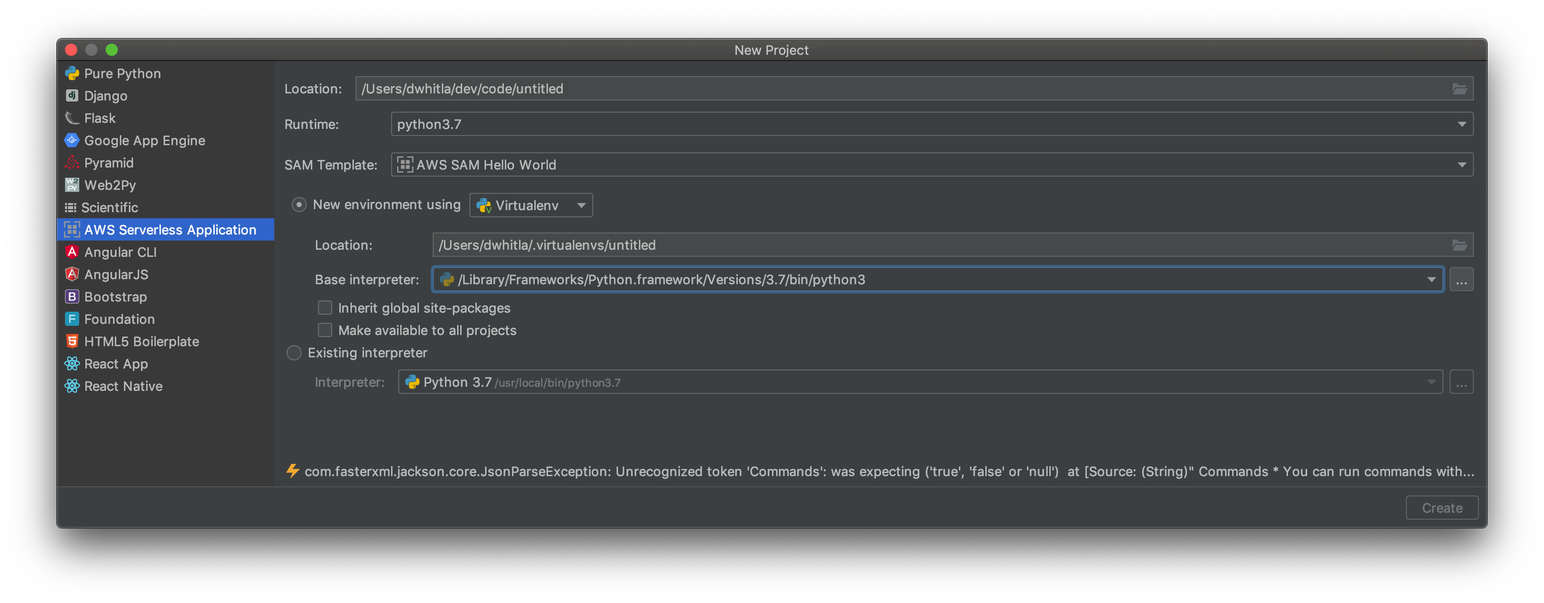 AWS Toolkit On PyCharm 2019 2 4 Cannot Create A New AWS Serverless AWS Toolkit On PyCharm 2019 2 4 Cannot Create A New AWS Serverless