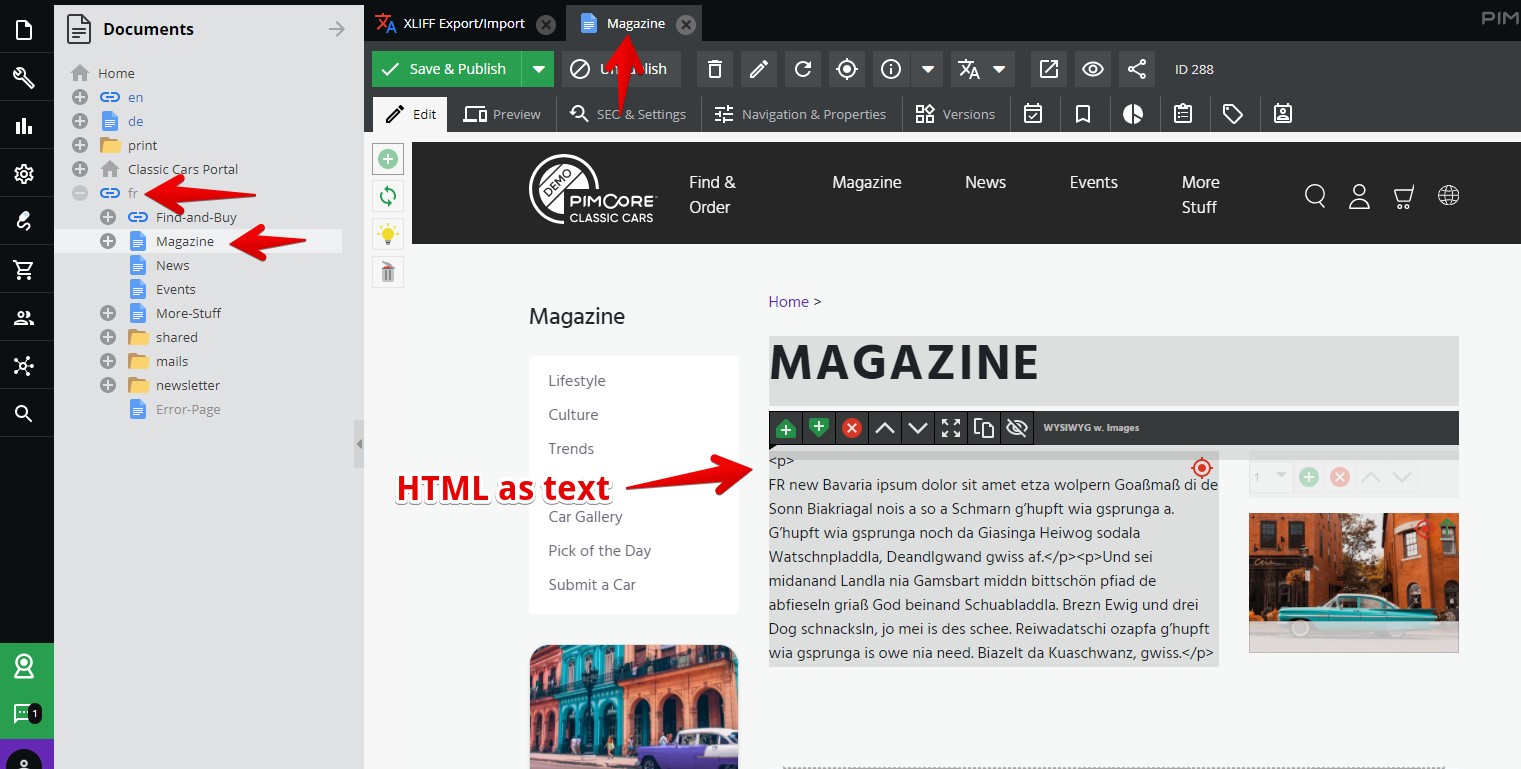 [Bug]: Translations XLIFF Import escapes HTML of WYSIWYG editables · Issue #9850 · pimcore ...