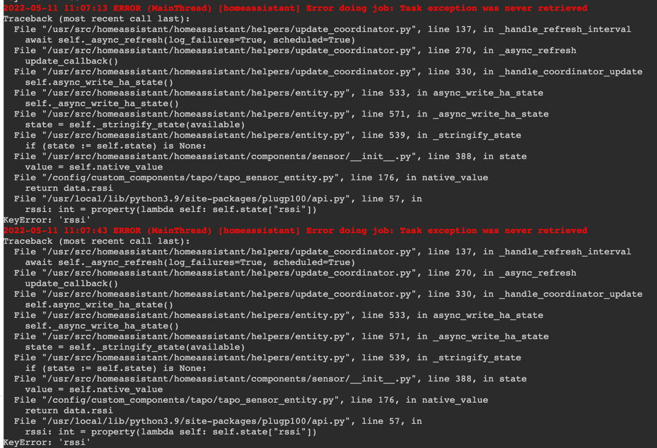 tapo p100 Error doing job: Task exception was never retrieved KeyError: 'rssi' · Issue #179 ...