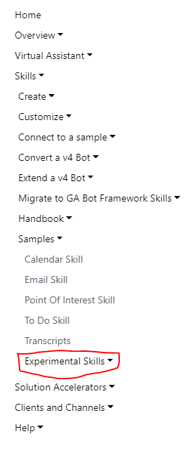 [Docs] Experimental Skills Menu Item not working · Issue #2892 · microsoft/botframework ...