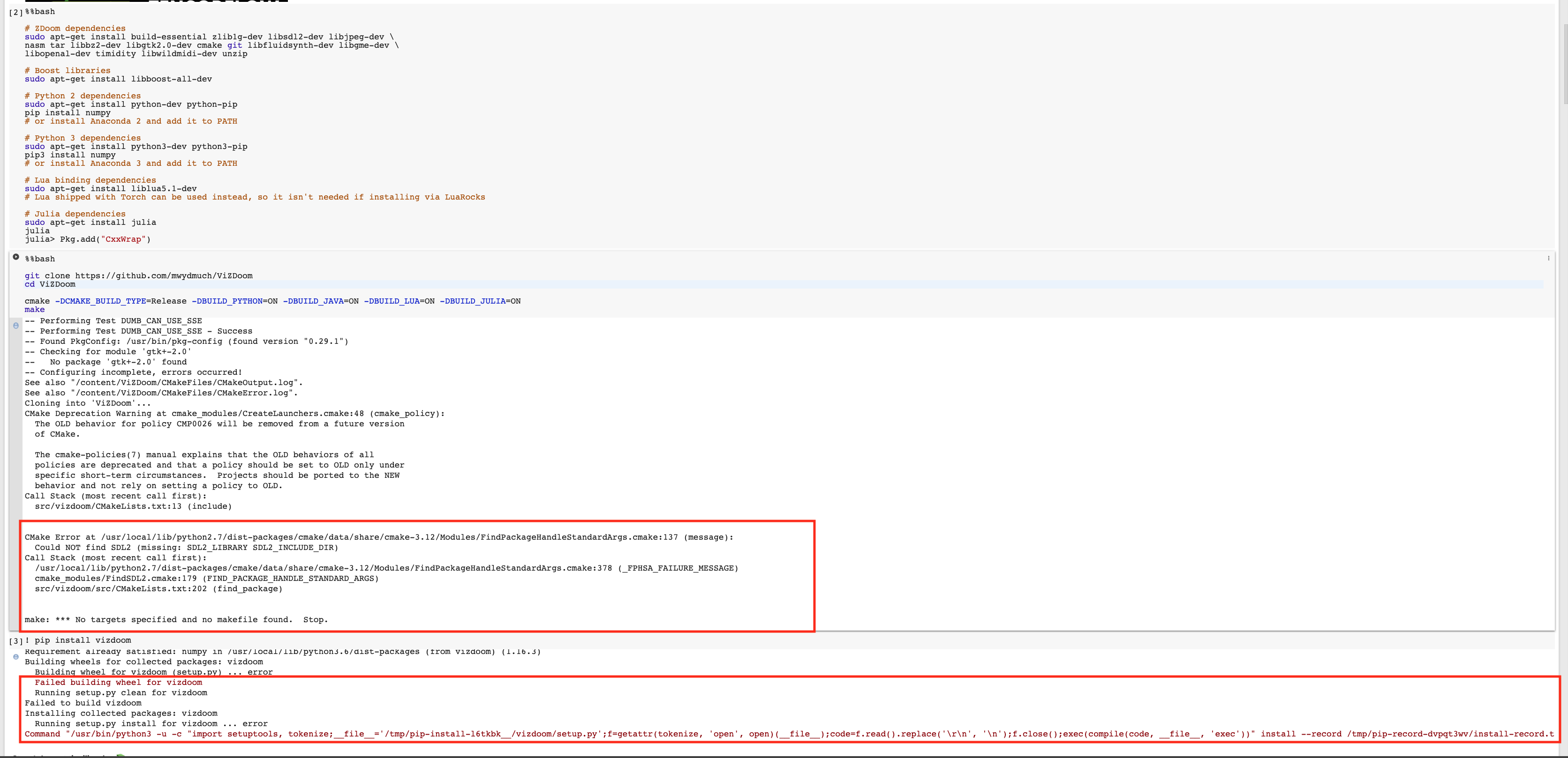 Colab Installation Failure · Issue #379 · Farama-Foundation/ViZDoom · GitHub