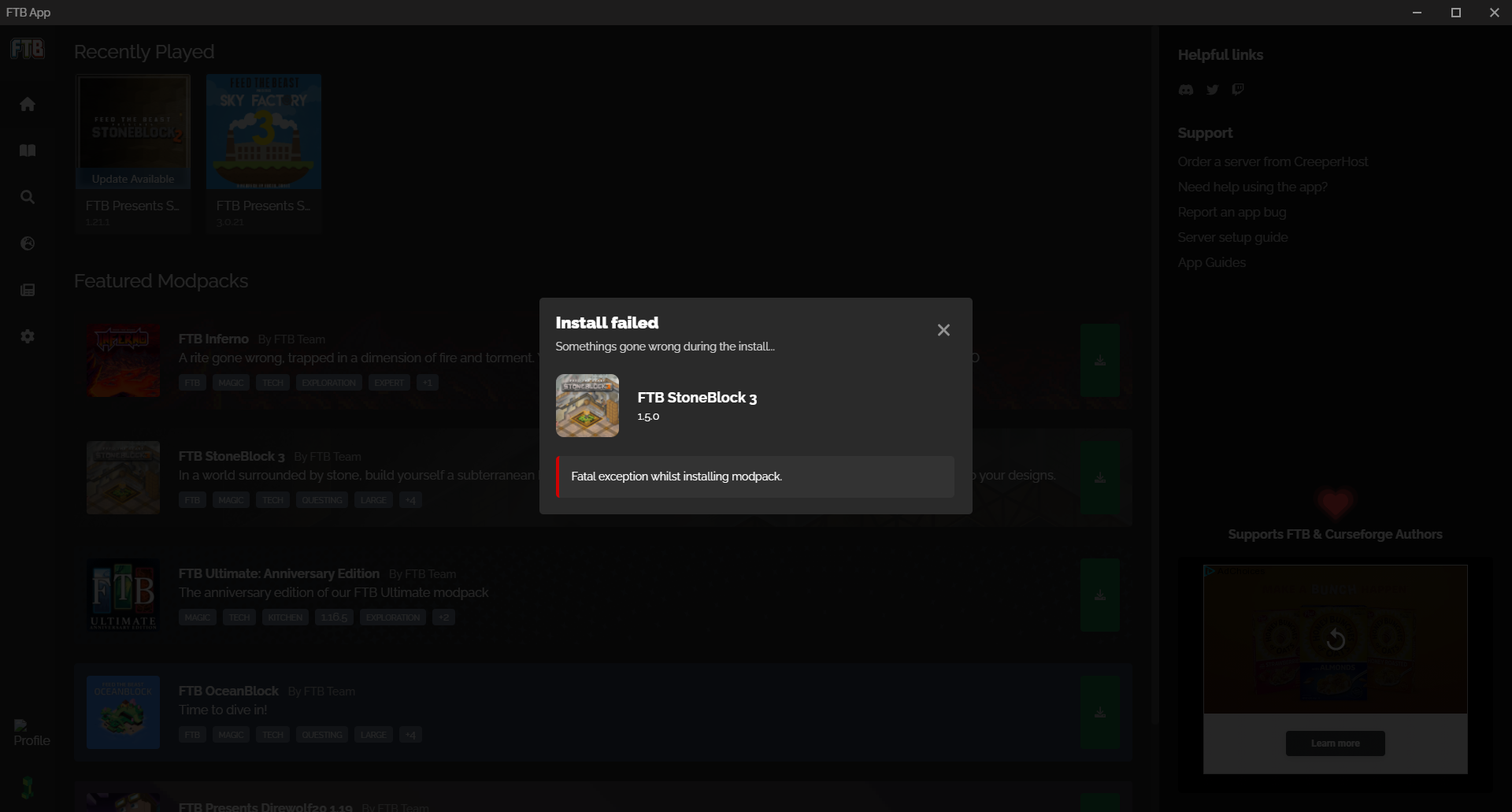 Stoneblock 3 won't install on the app. · Issue #839 · FTBTeam/FTB-App · GitHub