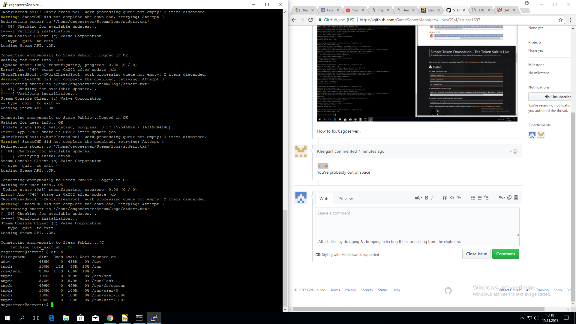 STEAM CMD did not complate download! Attempt 6 · Issue #1697 · GameServerManagers/LinuxGSM · GitHub